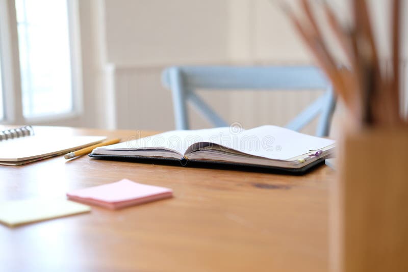 Notebook Stationary on Library Desk. Back To School Learning Education ...