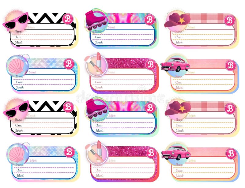 Notebook Stickers Name Pink B Doll Stock Illustration - Illustration of ...