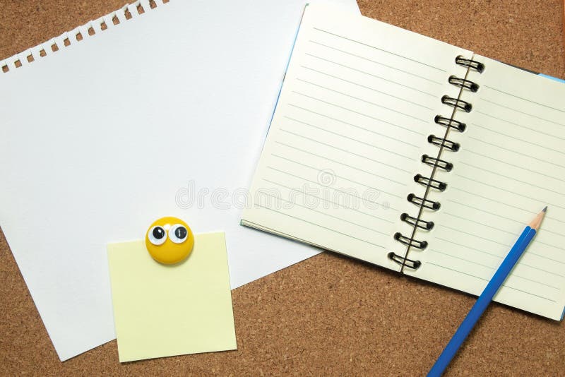 Notebook and Sticky Note on Cork Board Stock Image - Image of cork ...
