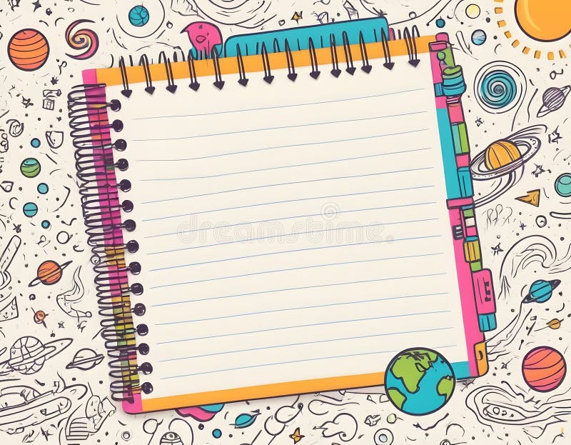 Notebook-style Decorative School Frame with Spiral Binding and Doodle ...