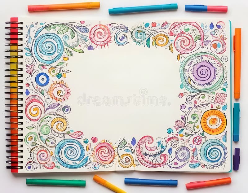 Notebook-style Decorative School Frame with Spiral Binding and Doodle ...