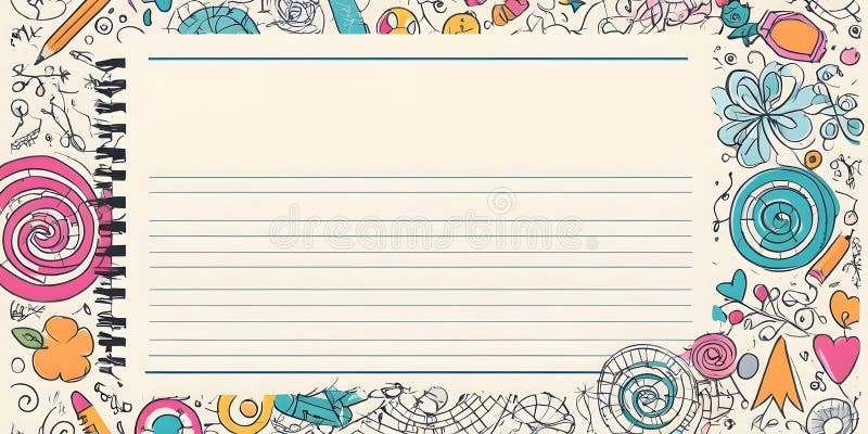 Notebook-style Decorative School Frame with Spiral Binding and Doodle ...