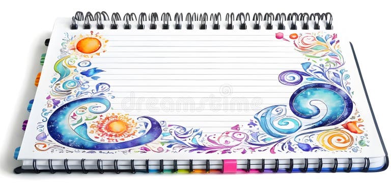 Notebook-style Decorative School Frame with Spiral Binding and Doodle ...
