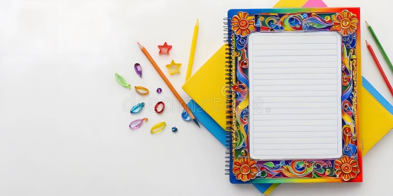 Notebook-style Decorative School Frame with Spiral Binding and Doodle ...