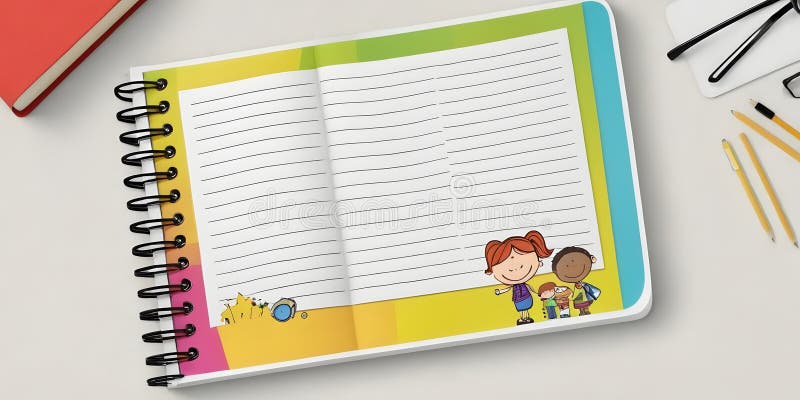 Notebook-style Decorative School Frame with Spiral Binding and Doodle ...