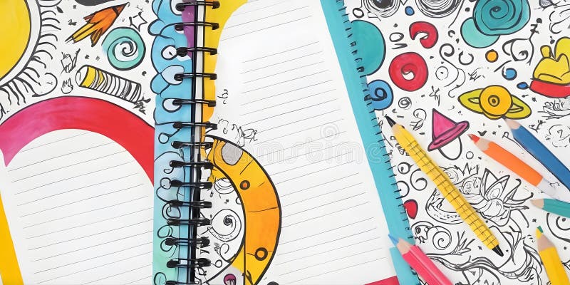 Notebook-style Decorative School Frame with Spiral Binding and Doodle ...