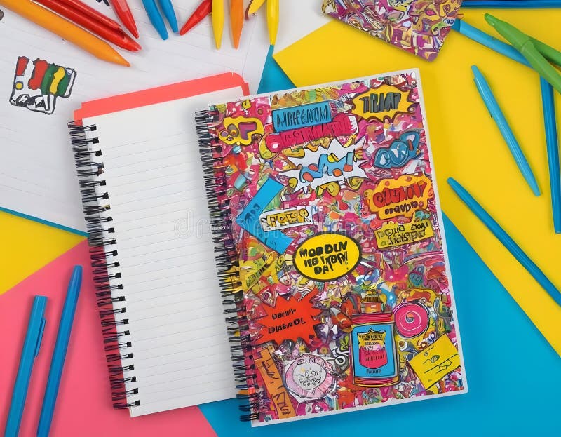 Notebook-style Decorative School Frame with Spiral Binding and Doodle ...