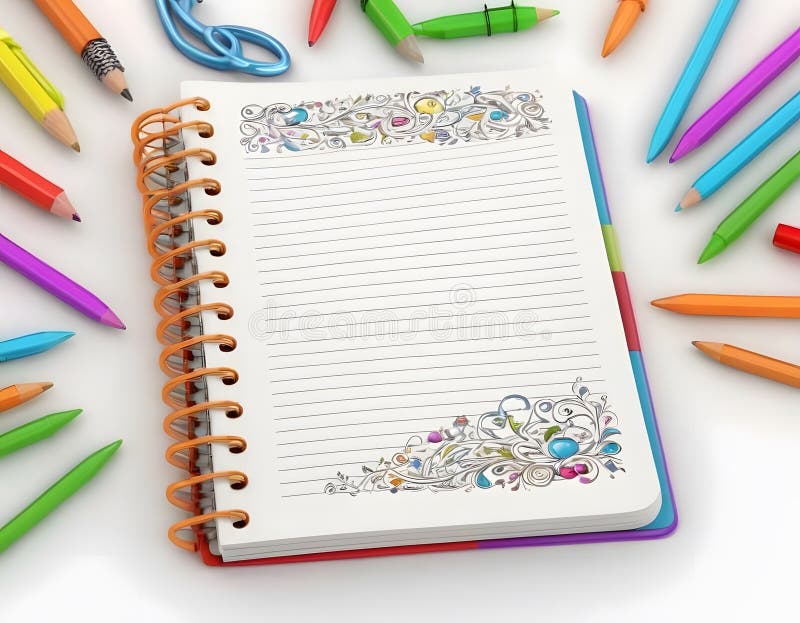 Notebook-style Decorative School Frame with Spiral Binding and Doodle ...