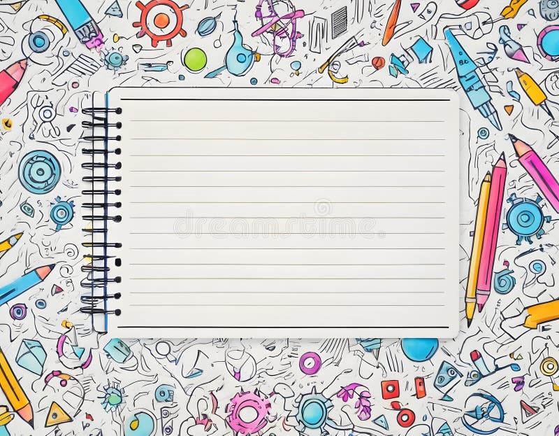 Notebook-style Decorative School Frame with Spiral Binding and Doodle ...