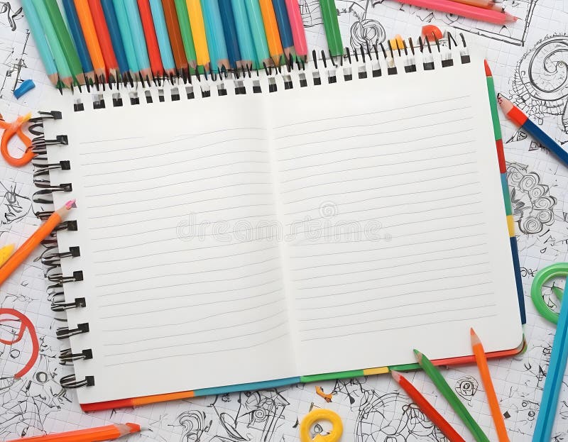 Notebook-style Decorative School Frame with Spiral Binding and Doodle ...