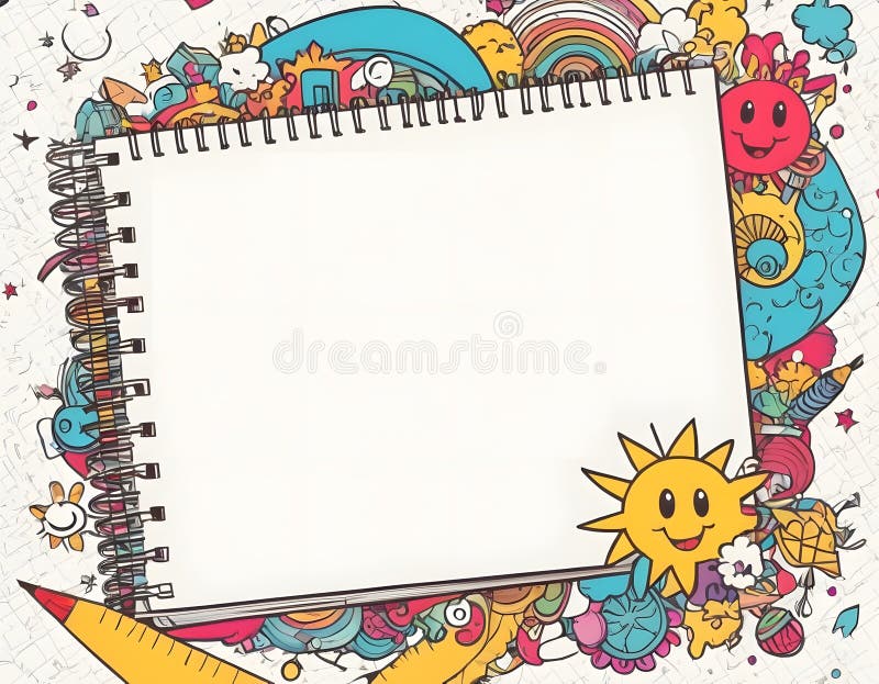 Notebook-style Decorative School Frame with Spiral Binding and Doodle ...