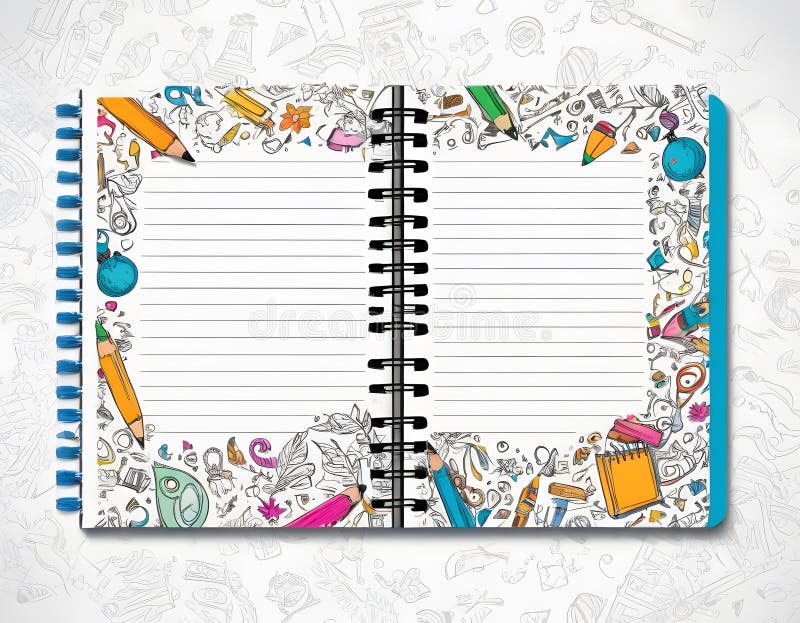 Notebook-style Decorative School Frame with Spiral Binding and Doodle ...