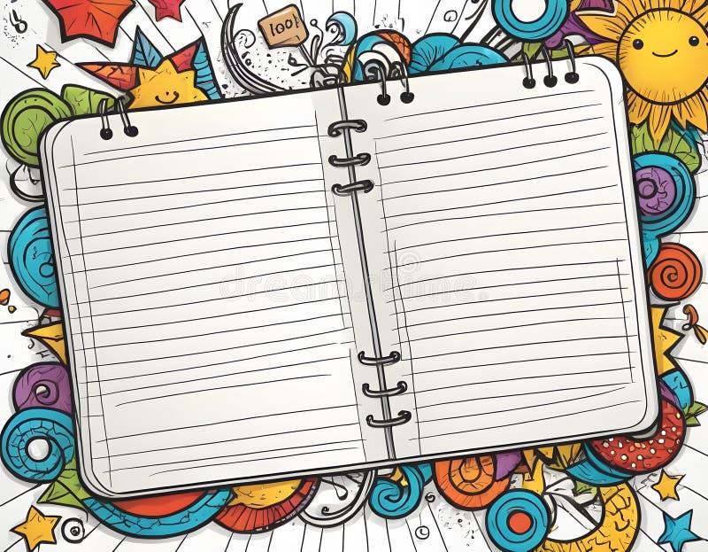 Notebook-style Decorative School Frame with Spiral Binding and Doodle ...