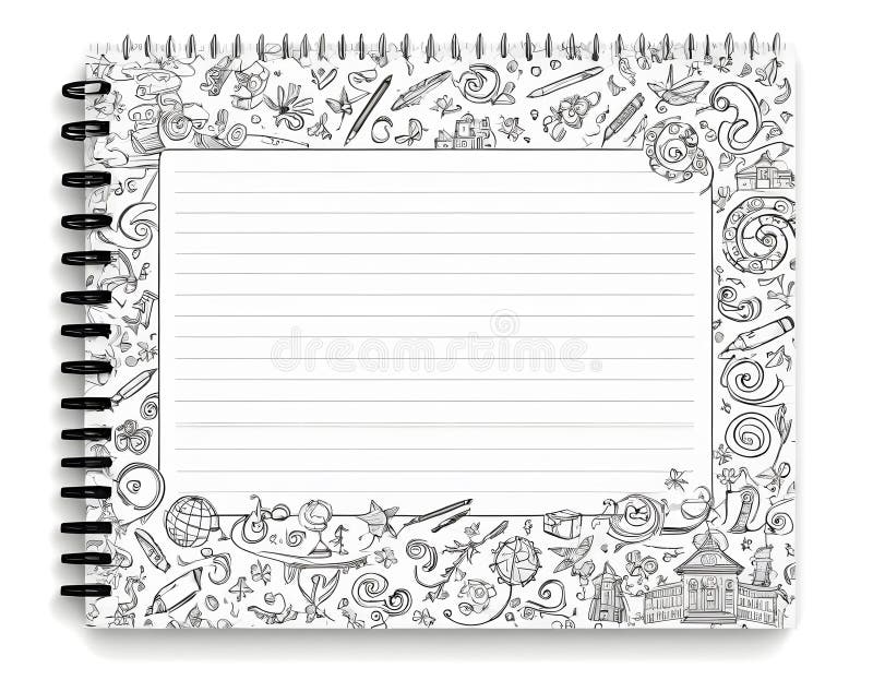 Notebook-style Decorative School Frame with Spiral Binding and Doodle ...
