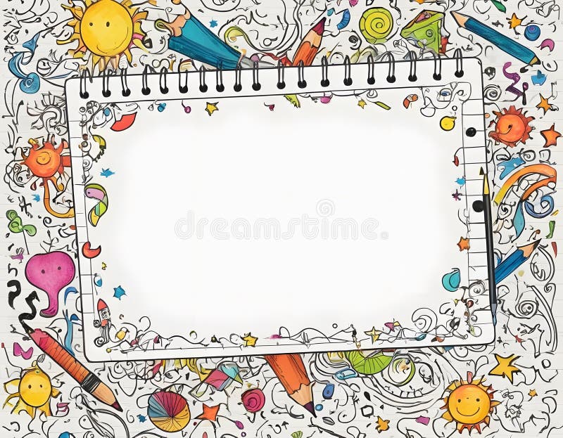 Notebook-style Decorative School Frame with Spiral Binding and Doodle ...