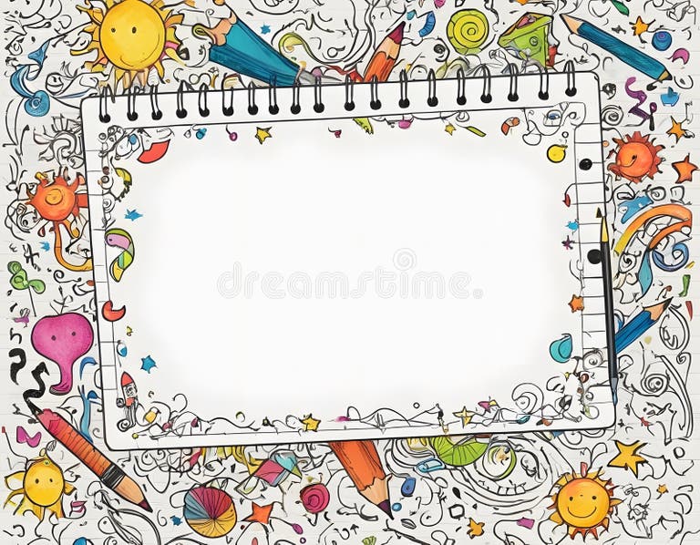 Notebook-style Decorative School Frame with Spiral Binding and Doodle ...