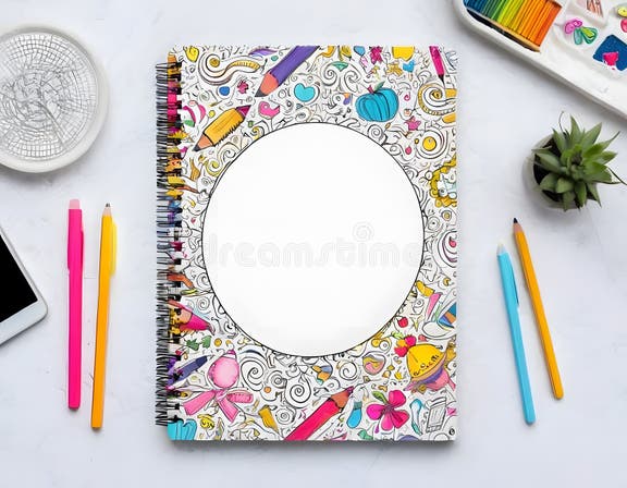 Notebook-style Decorative School Frame with Spiral Binding and Doodle ...