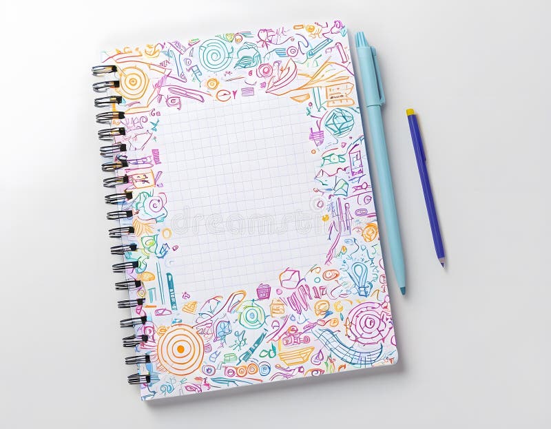 Notebook-style Decorative School Frame with Spiral Binding and Doodle ...