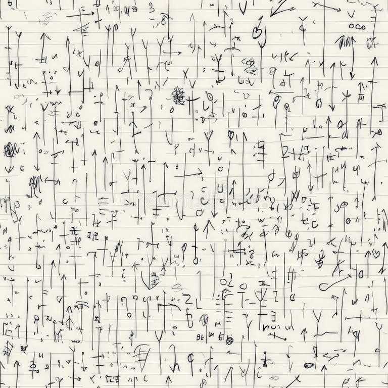 A Notebook-style Handwriting Pattern with Random Words, Arrows, and ...