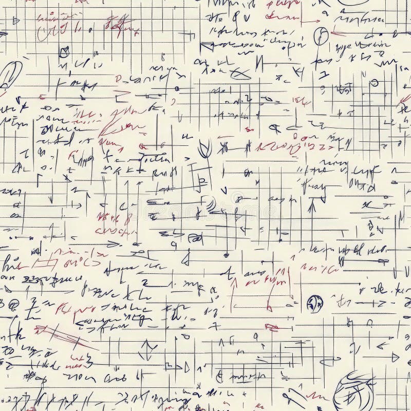 A Notebook-style Handwriting Pattern with Random Words, Arrows, and ...