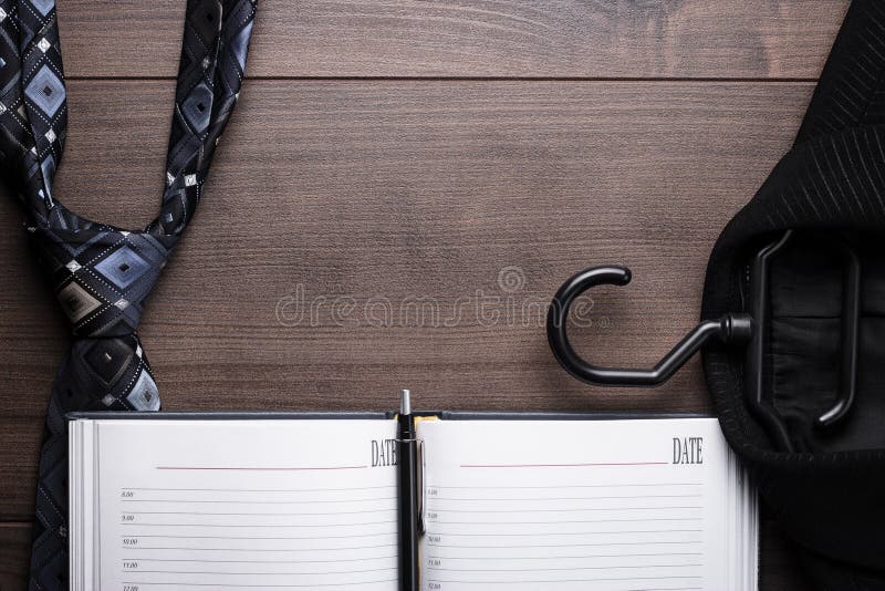 Notebook on the Table with Suit and Tie Stock Image - Image of clean ...