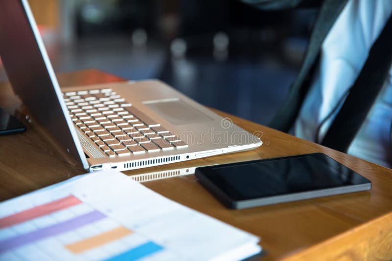Notebook with Tablet on Working Table Stock Image - Image of office ...