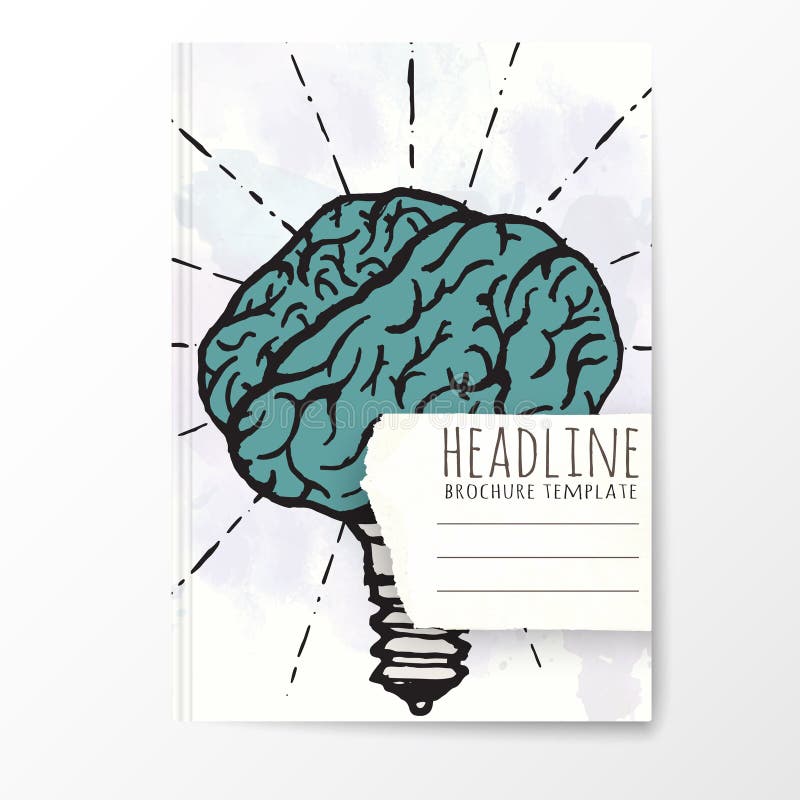 Notebook Template with Hand Drawn Brain Concept. Stock Vector ...