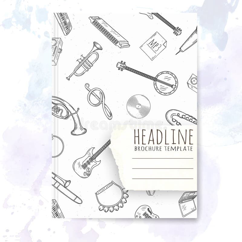 Notebook Template with Hand Drawn Music Pattern. Stock Vector ...