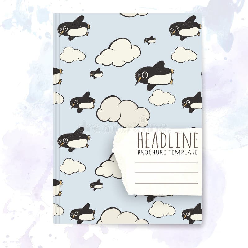 Notebook Template with Hand Drawn Penguin Doodles. Stock Vector ...