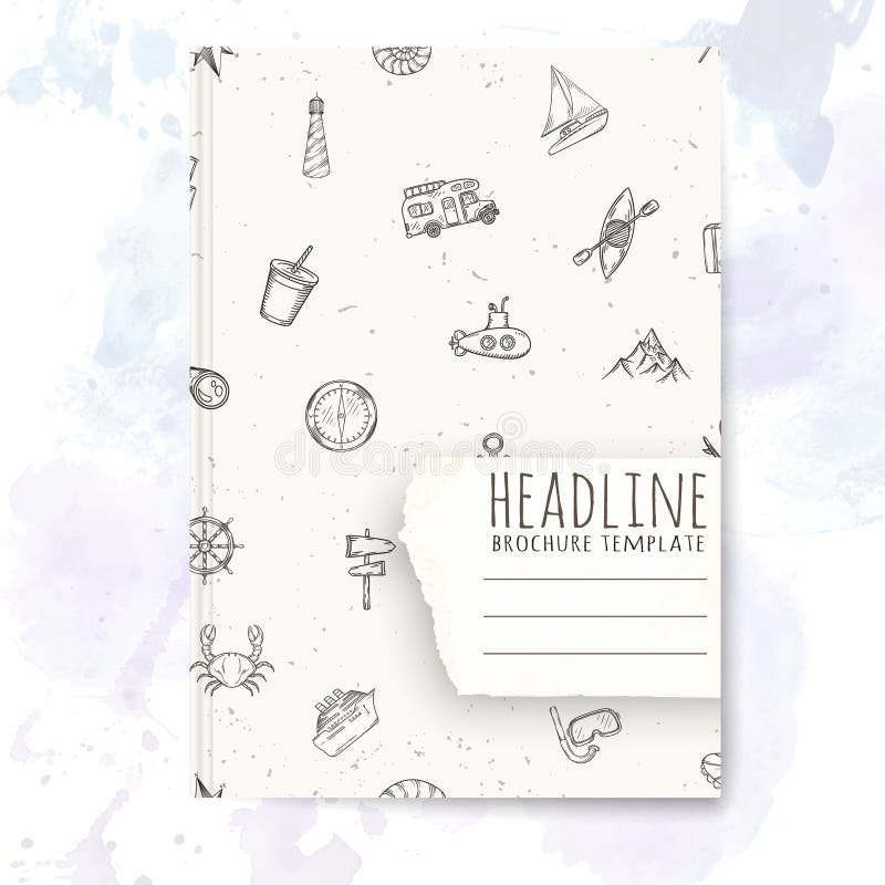 Notebook Template with Hand Drawn Sea Vacation Doodles. Stock Vector ...