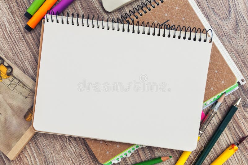 Notebook Template Mock Up for Artwork. View from Above Stock Image ...
