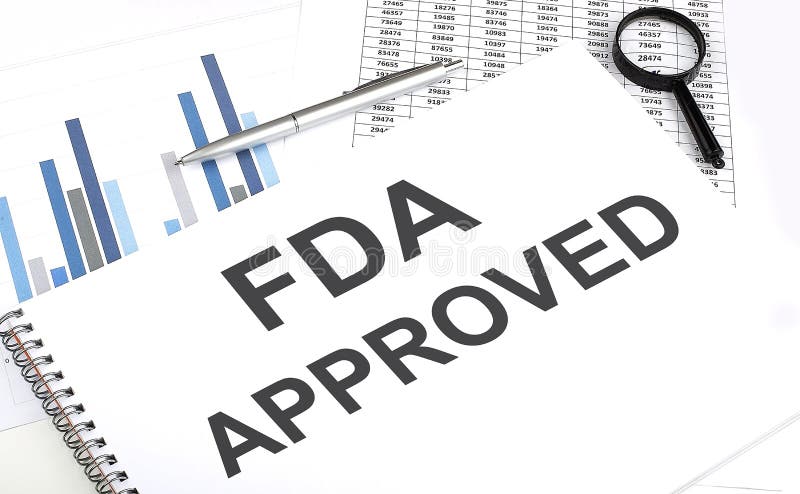 In the Notebook, the Text FDA APPROVED , Next To Magnifier and a Pen ...