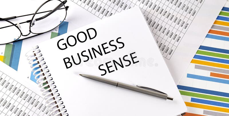 Notebook with Text GOOD BUSINESS SENSE . Diagram and White Background ...