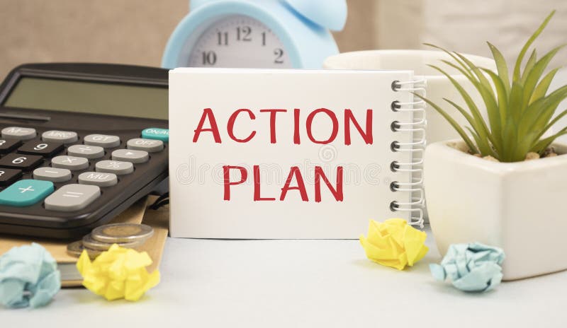 Action Plan Text on Notebook with Stationery on Wooden Desk Stock Image ...