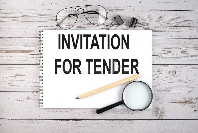 Notebook with Text INVITATION for TENDER on the Wooden Table with Pen ...