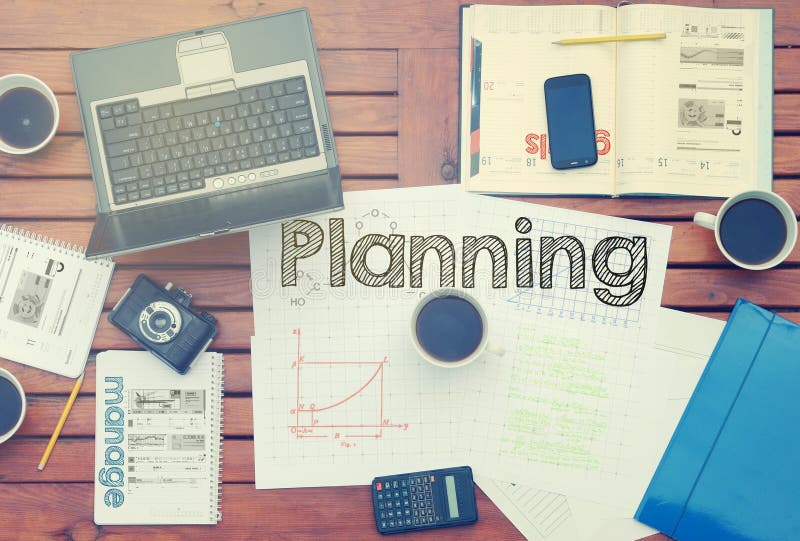 Notebook with Text Planning Inside on Table with Coffee, Mobile Stock ...