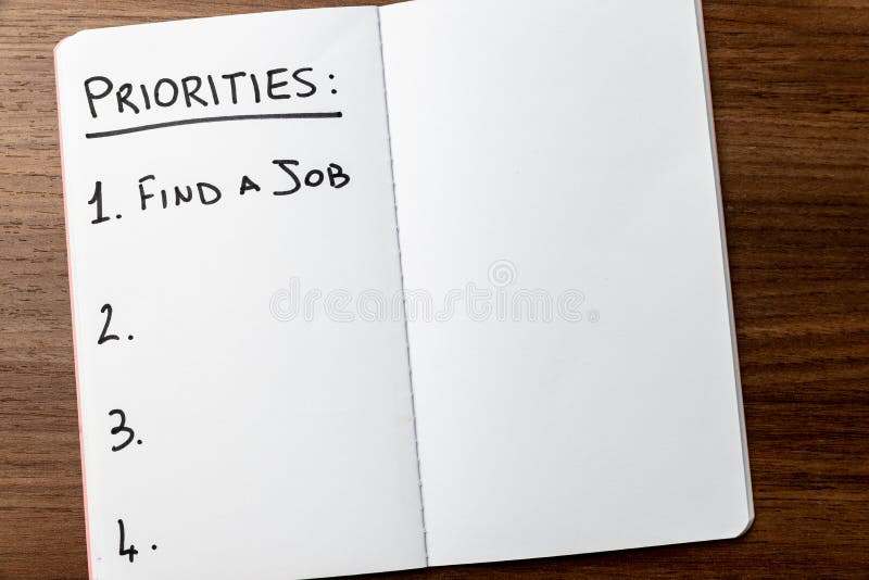 Notebook with Text `priorities, Find a Job` Stock Image - Image of ...