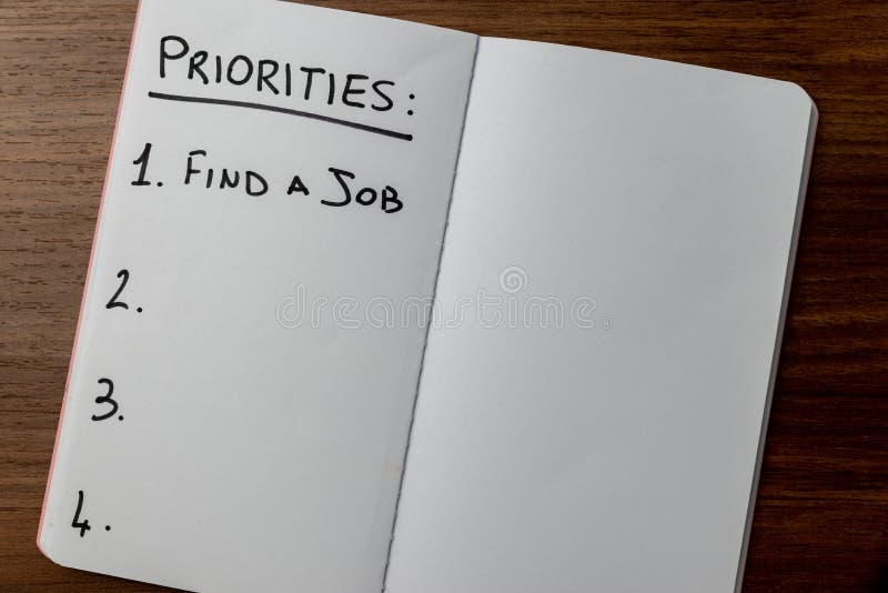 Notebook with Text `priorities, Find a Job` Stock Image - Image of ...