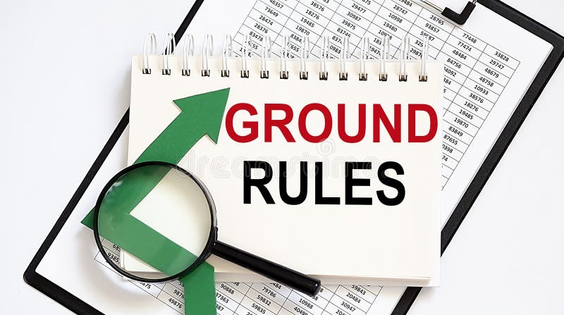 Notebook with Tools and Notes about GROUND RULES with Chart,business ...
