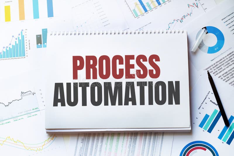 Process Automation Text Concept. Office Workplace Table with Calculator ...