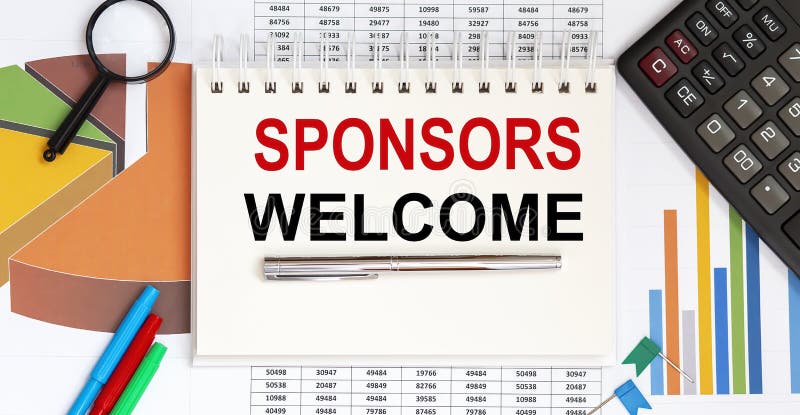Notebook with Tools and Notes about Sponsors Welcome ,concept Stock ...