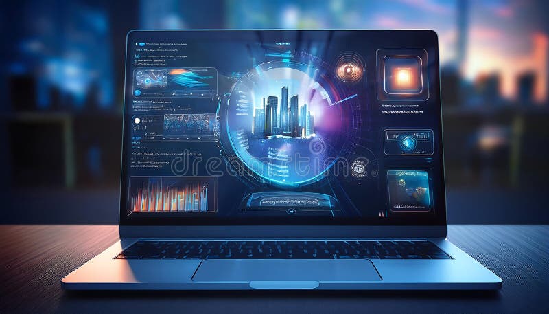 Notebook with Transparent Digital Screen Showing AI Visualization ...