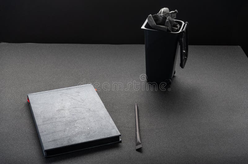 Notebook and Trash Can. Crumpled Paper in the Trash Bin. Search for an ...