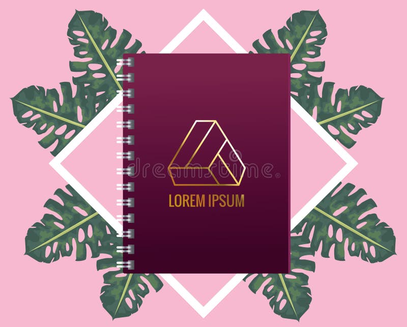 Notebook with Triangle Emblem Mockup with Leafs Stock Vector ...