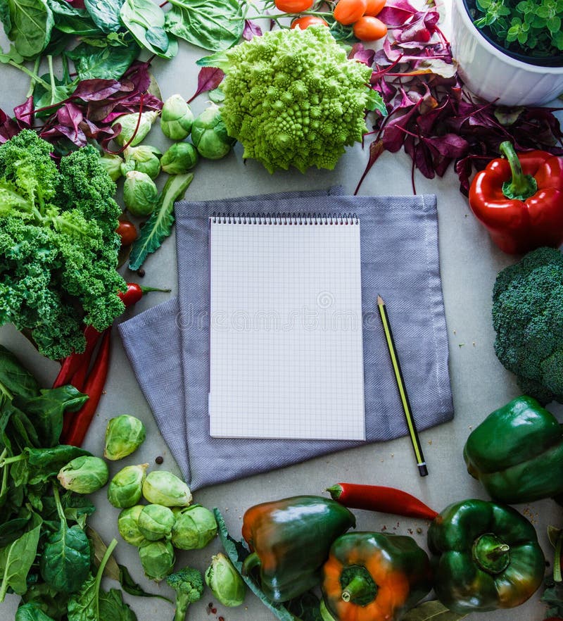 Notebook with vegetables stock photo. Image of assortment - 88847342