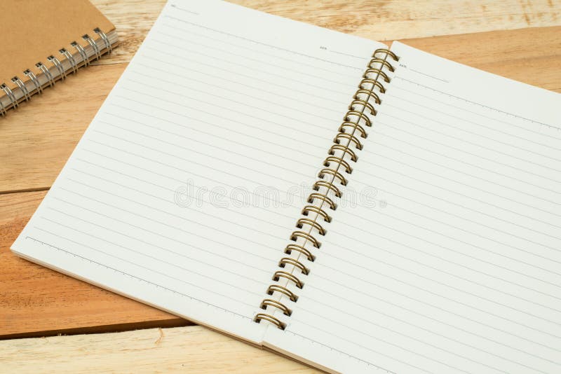 Notebook on Wooden Table. Top View Stock Photo - Image of white, paper ...