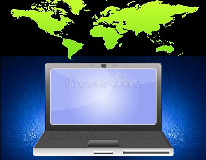 Notebook with World Map on the Screen Stock Vector - Illustration of ...