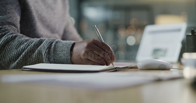 Notebook, Writing and Business Man Hands in Office Planning ...