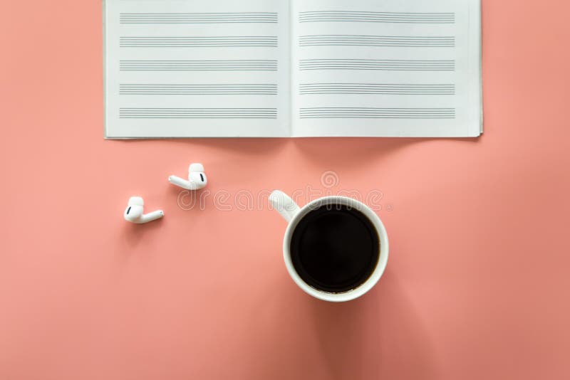 Minimalistic Pink Background with a Cup of Coffee, Notepad, Flat Lay ...