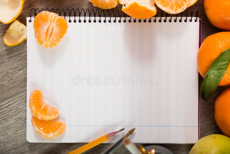 Notebook with Writing Utensils Stock Image - Image of page, juicy ...